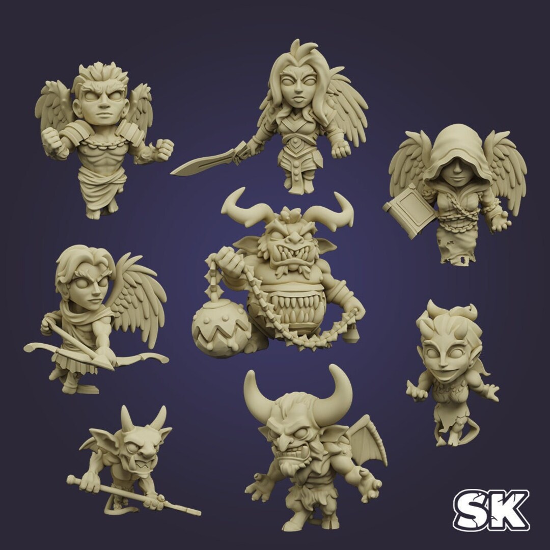 Stone King Angels and Demons Chibi 3D Printed Miniatures - Etsy Australia