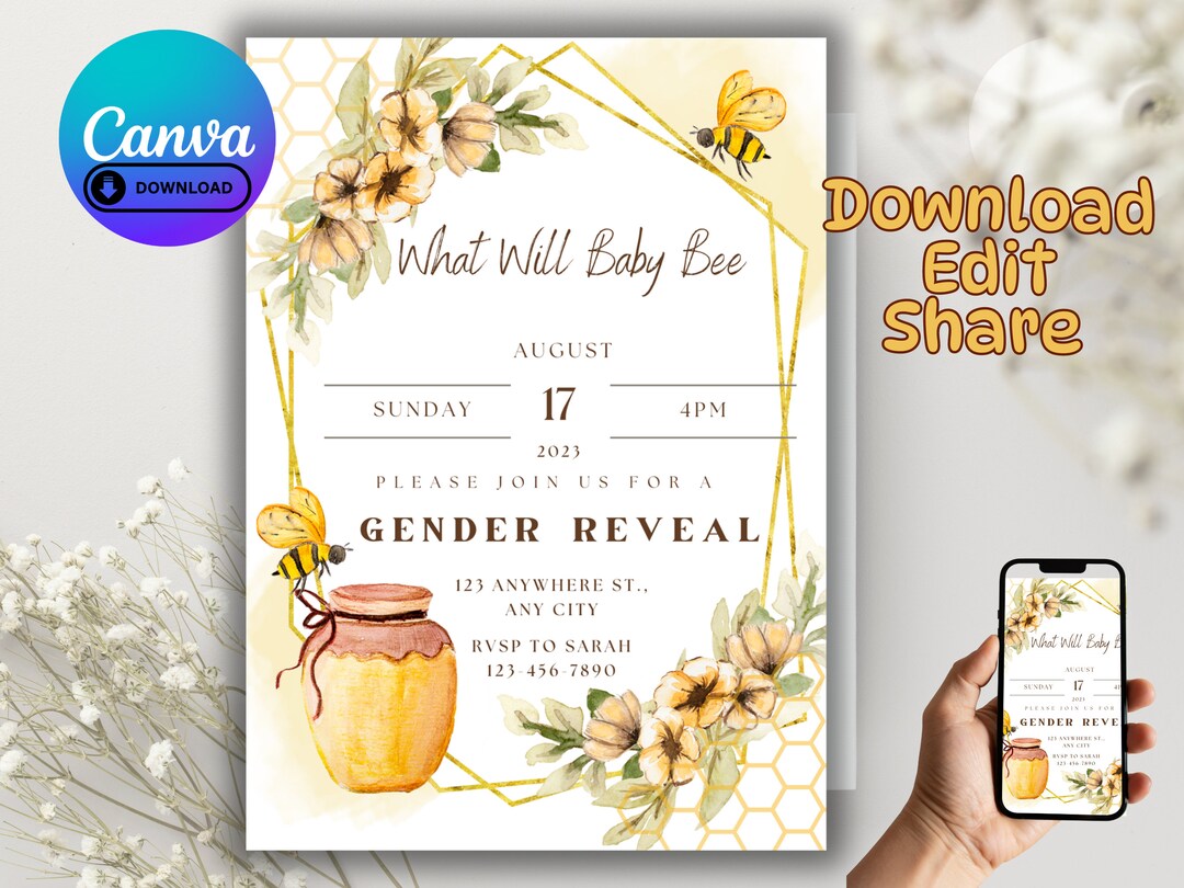 Gender Reveal Invitation, Honey Bee Gender Reveal, Neutral Gender ...