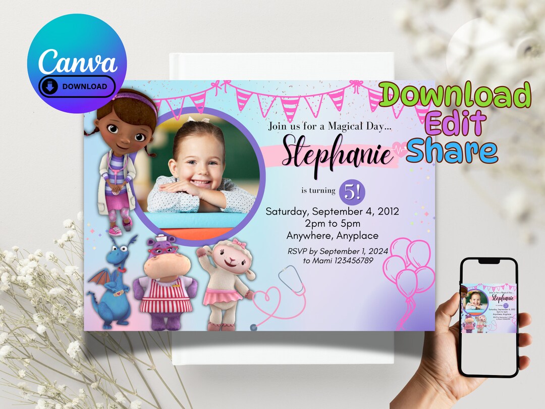 Doc Mcstuffins Digital Birthday Party Invitation, Instant Download ...