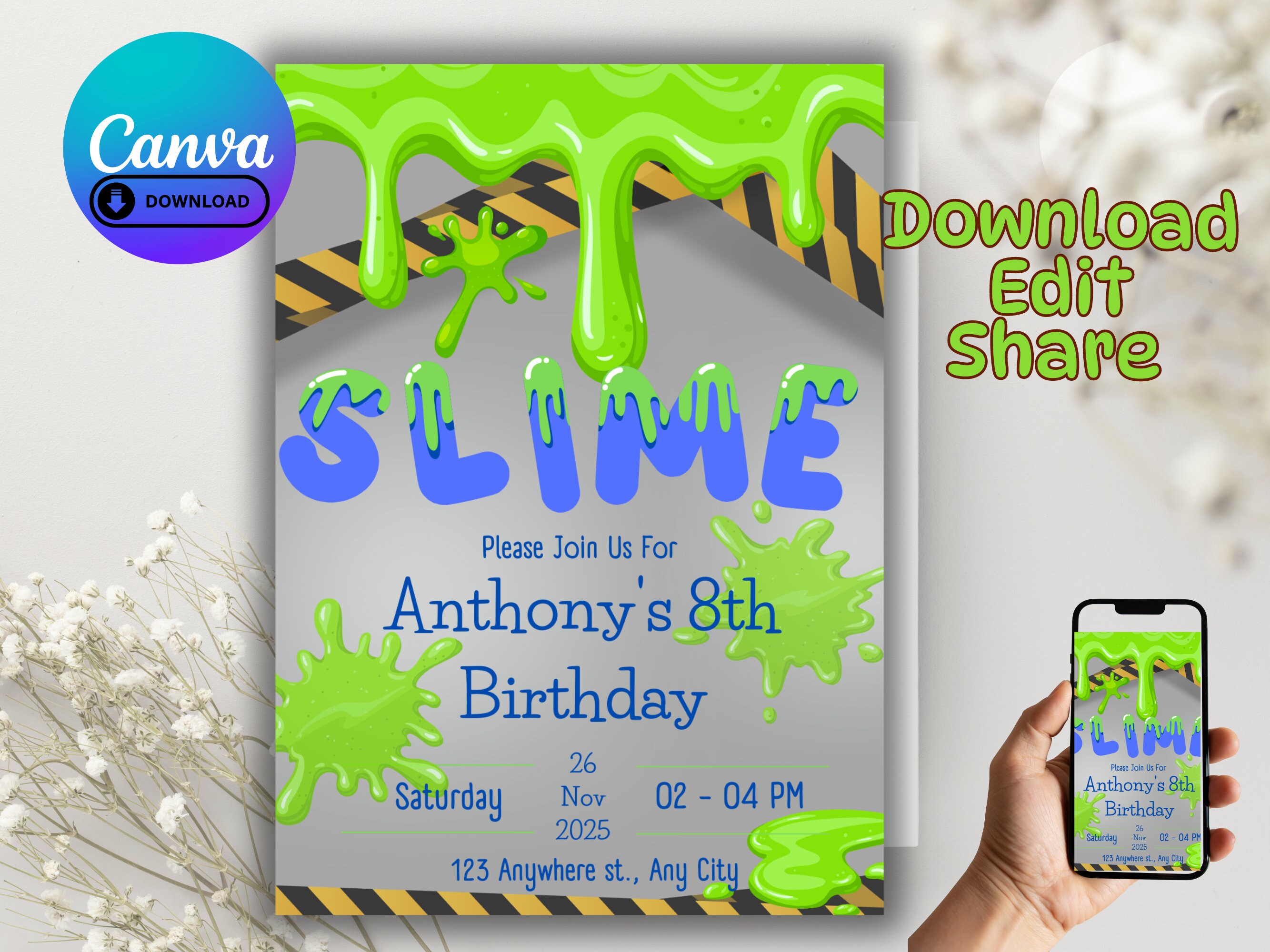 Slime Party Invitation, Slime Birthday Party Digital Invitation ...