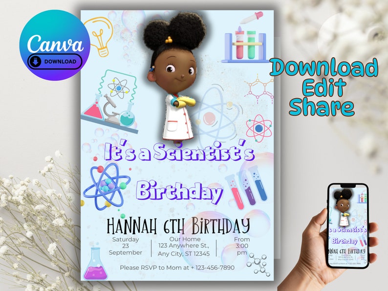Ada Twist Scientist Birthday Invitation Template, Science Invitation ...