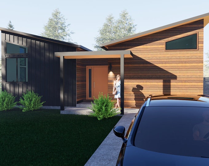 Contemporary Modern Butterfly Roof ADU / Small House Plan | 1 Bedroom ...