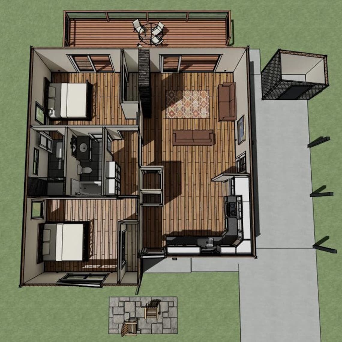2 Bedroom/2 Bath Mid Century House Plan / Small House Blueprint ...
