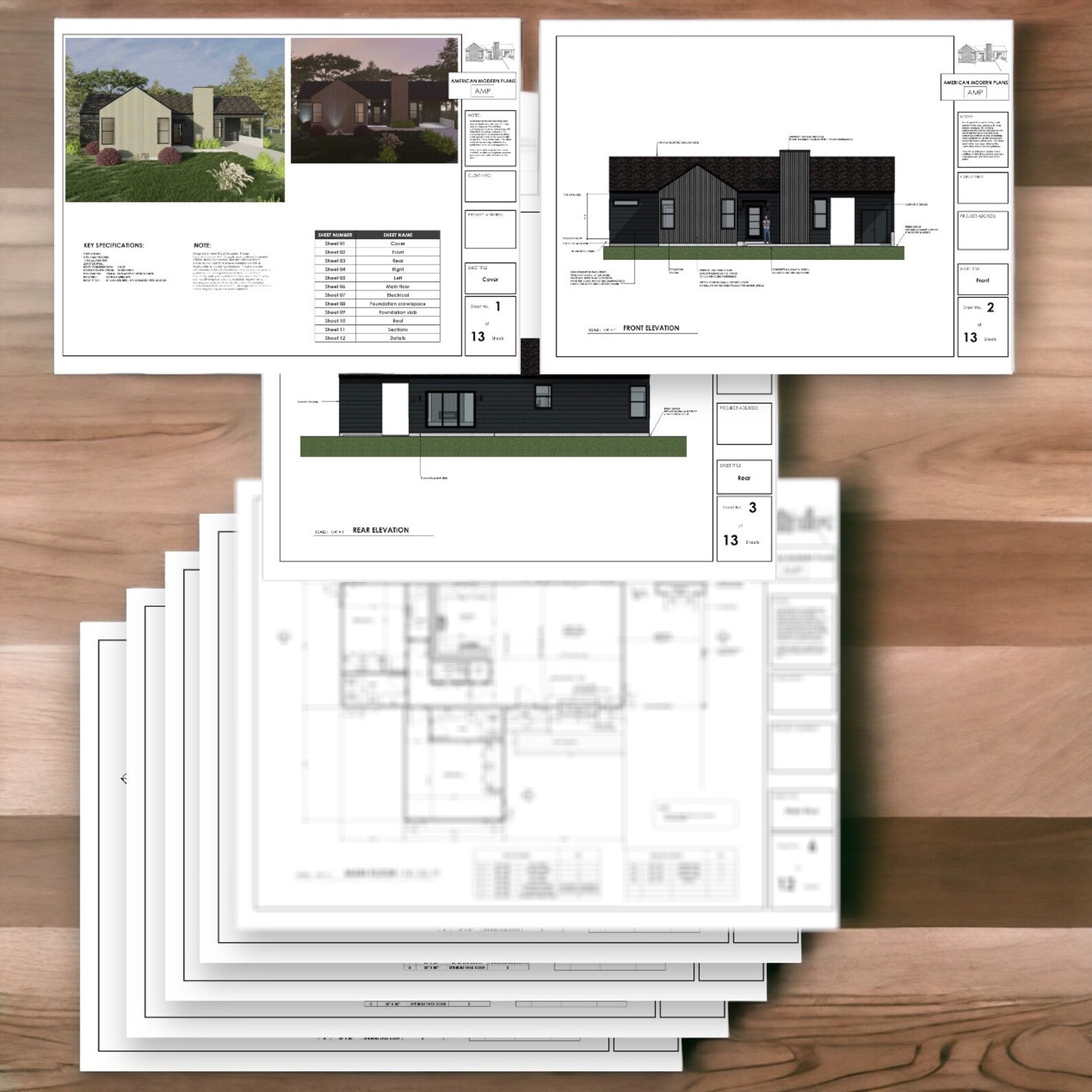 Contemporary Modern Ranch House Plan Full Set | Modern House Plan ...