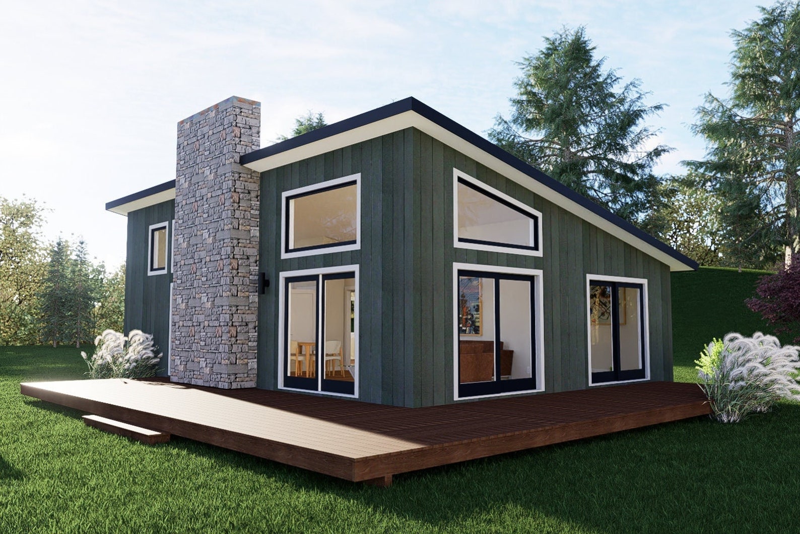 36' X 26' Modern 2 Bedroom Shed Roof House Plan / Small House Blueprint ...