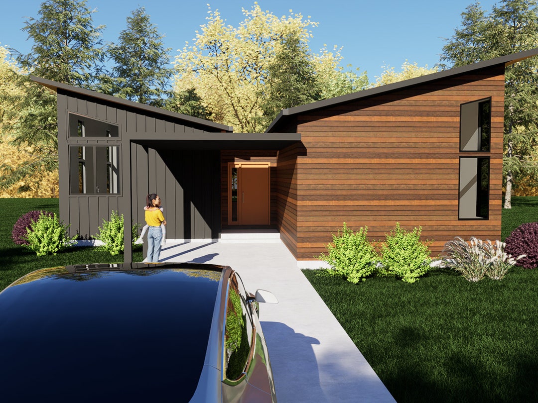 Modern 2 Bedroom Butterfly Roof / Small House Plan Custom - Etsy