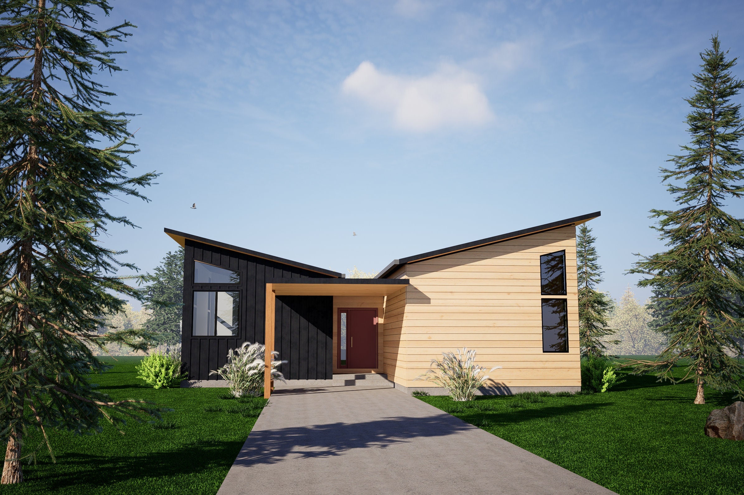 Modern 2 Bedroom Butterfly Roof / Small House Plan | Custom Modern ...