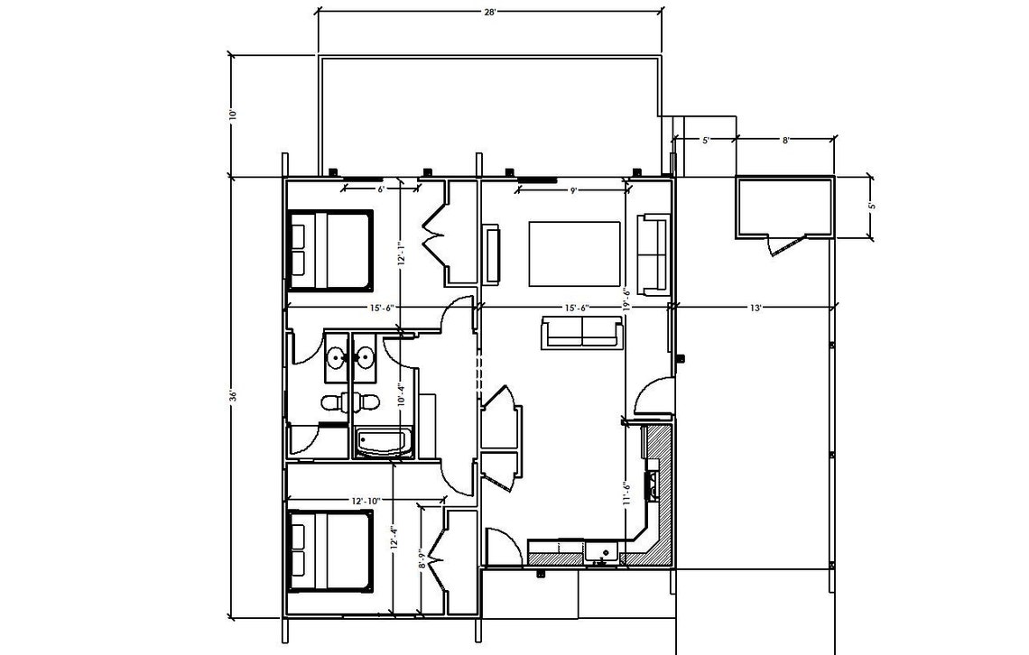 2 Bedroom/2 Bath Mid Century House Plan / Small House Blueprint ...