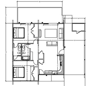 2 Bedroom/2 Bath Mid Century House Plan / Small House Blueprint ...