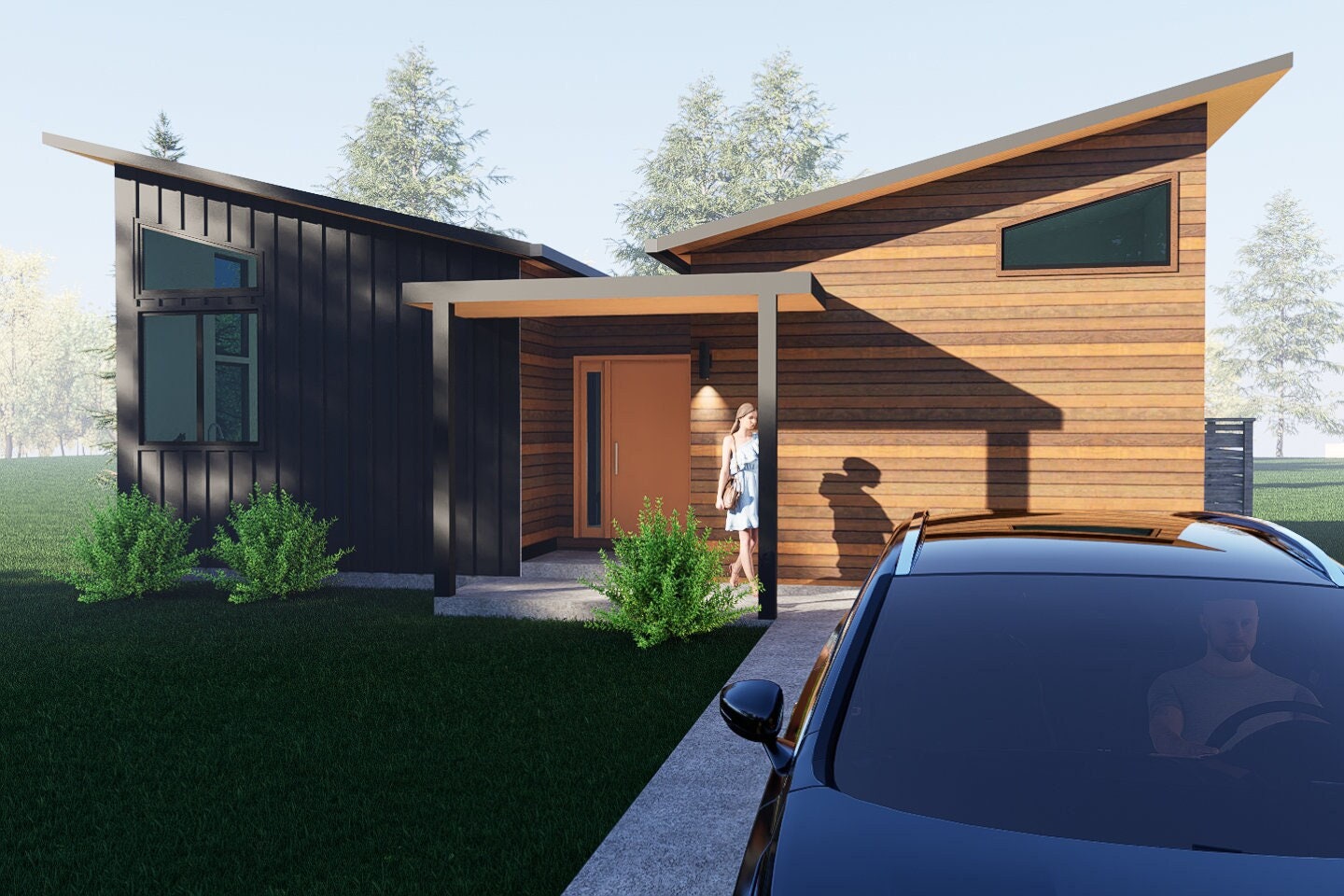 Contemporary Modern Butterfly Roof ADU / Small House Plan | 1 Bedroom ...