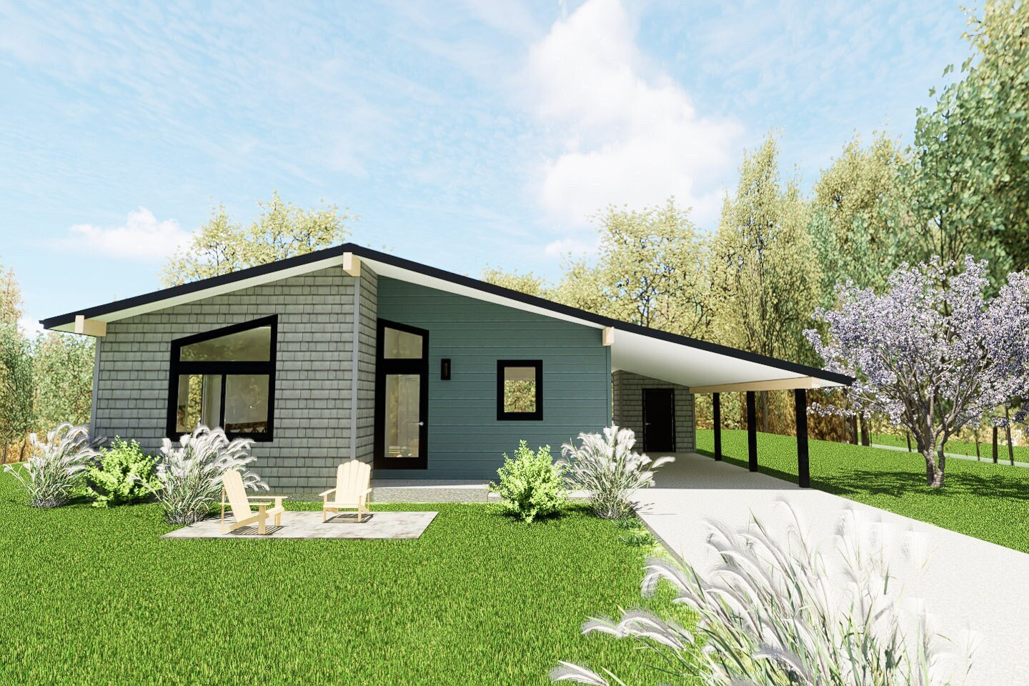 2 Bedroom/2 Bath Mid Century House Plan / Small House Blueprint ...