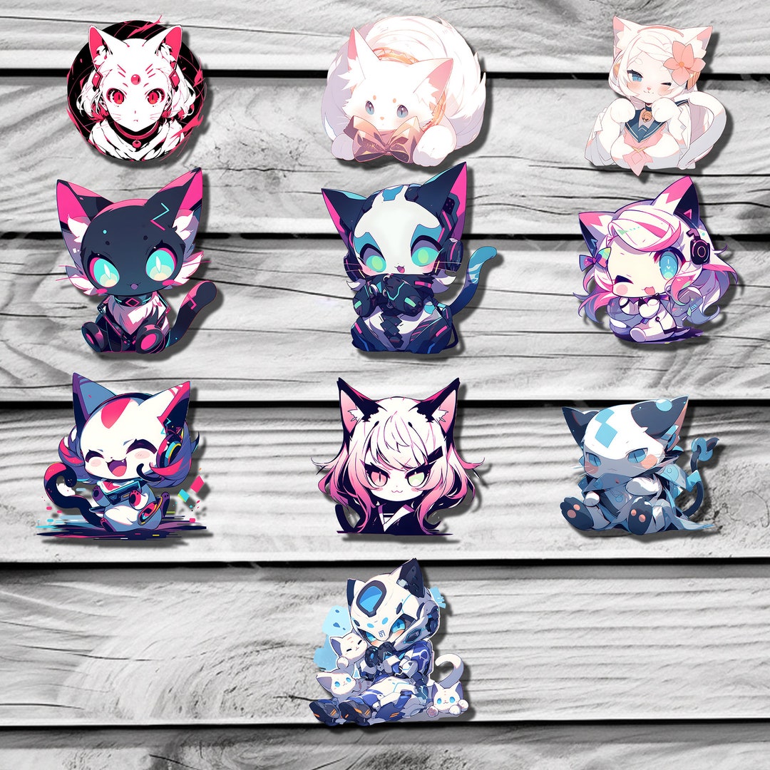 Cute Chibi Cat Sticker, Anime Cat Lovers, Kitty Owner, 10pk High ...