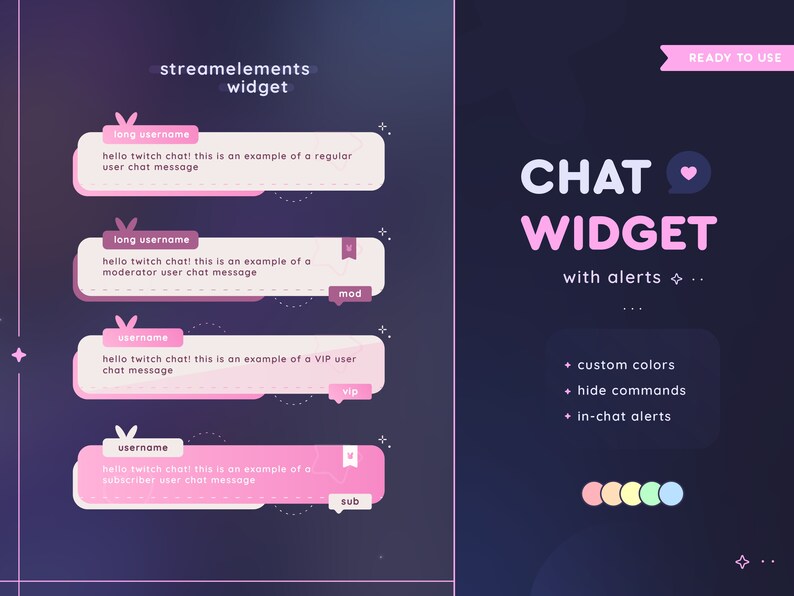Y2K Bunny Chat Widget With Alerts Customizable Animated Message Custom Chat for Twitch Streamers ...