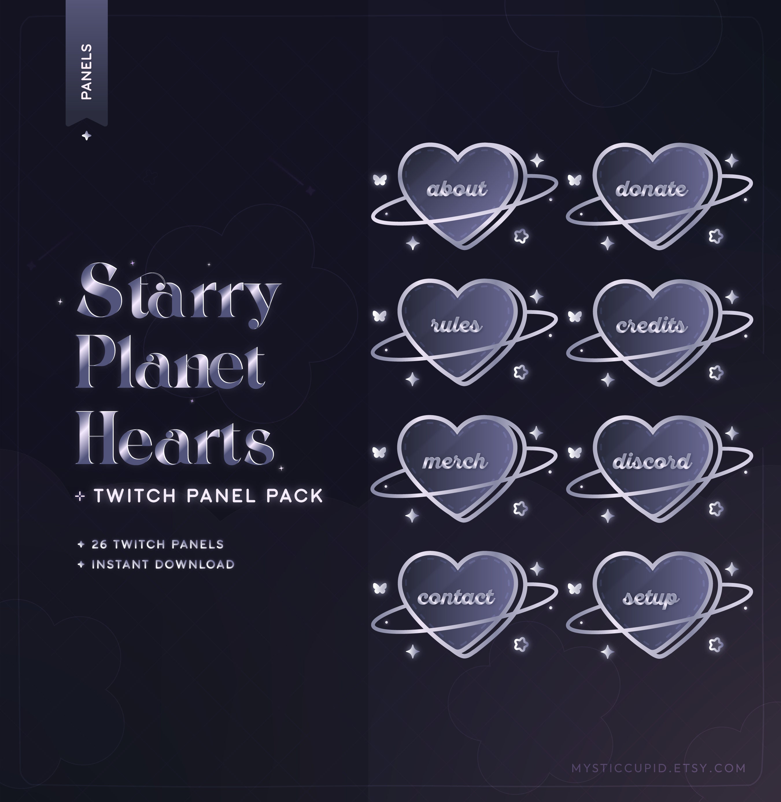 26 Dark Blue Starry Planet Heart Panels With Starry and Butterfly ...