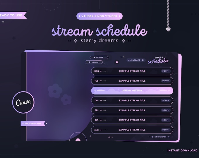 Stream Schedule Template for Twitch & Youtube Streaming / Dreamy Purple ...