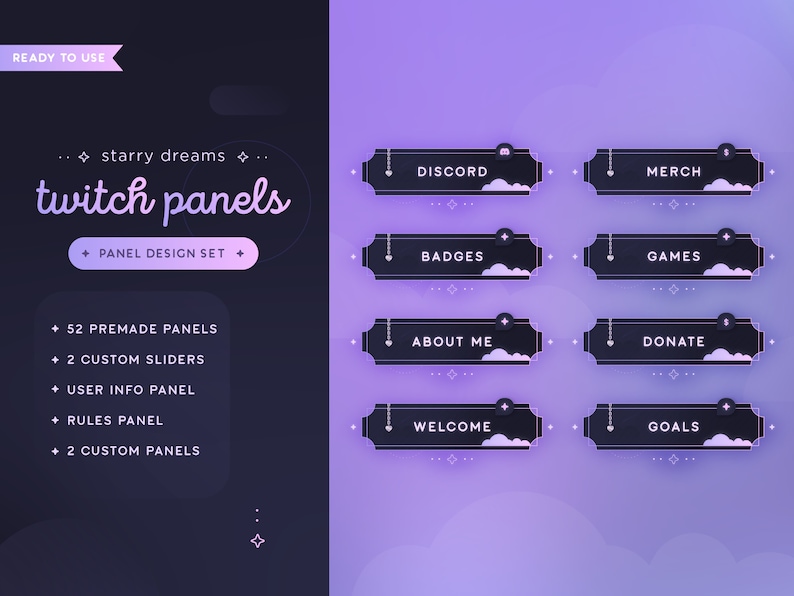52 Starry Dreams Customizable Twitch Panels With Sliders | Canva ...