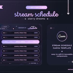 Starry Dreams Stream Schedule Template | Dark Purple | Streamer ...