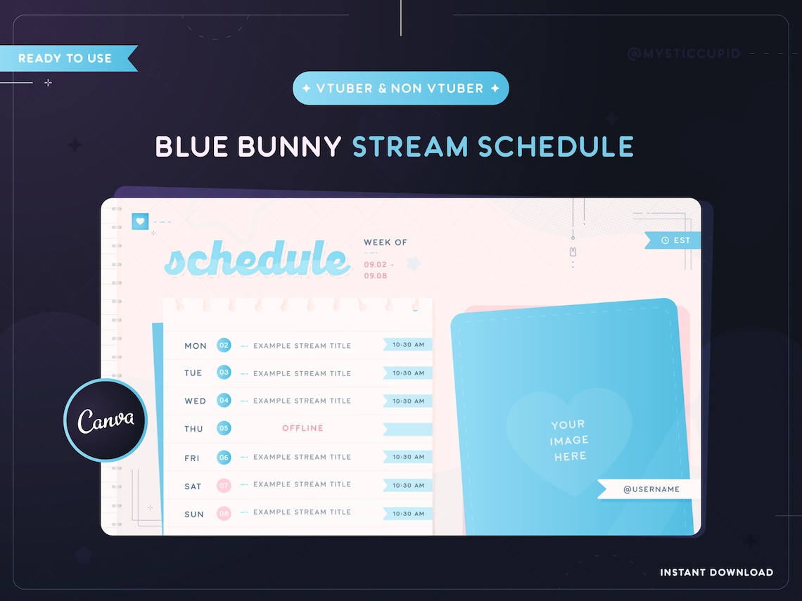 Y2K Blue Bunny Stream Schedule Template | Cute | Streamer and Vtuber ...