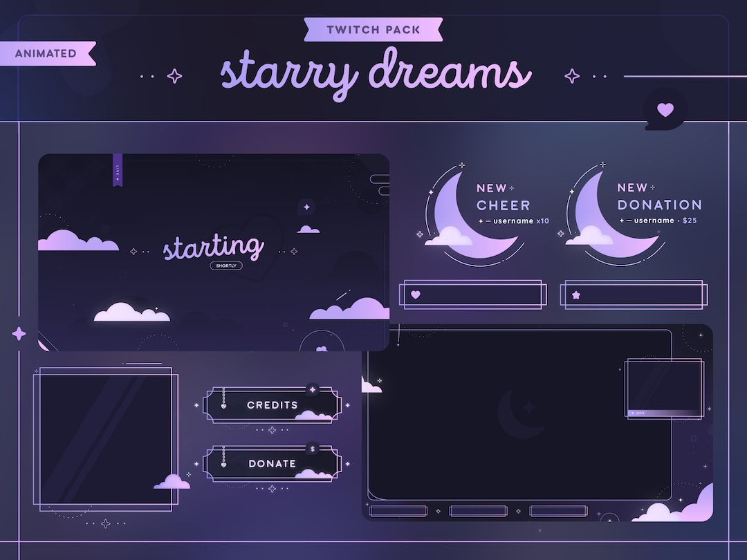 Starry Dreams Animated Twitch Pack | Dreamy Starry Night Streamer ...
