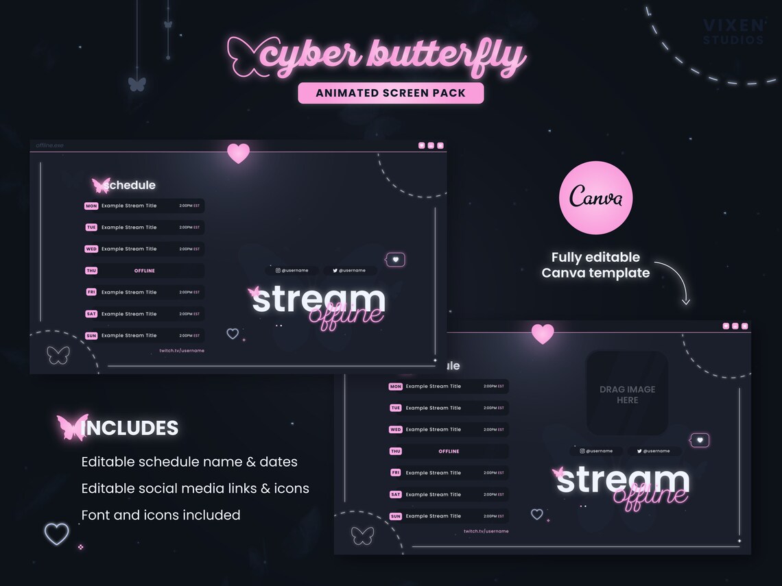 Cyber Butterfly Animated Pink Stream Screens With Schedule - Etsy Canada