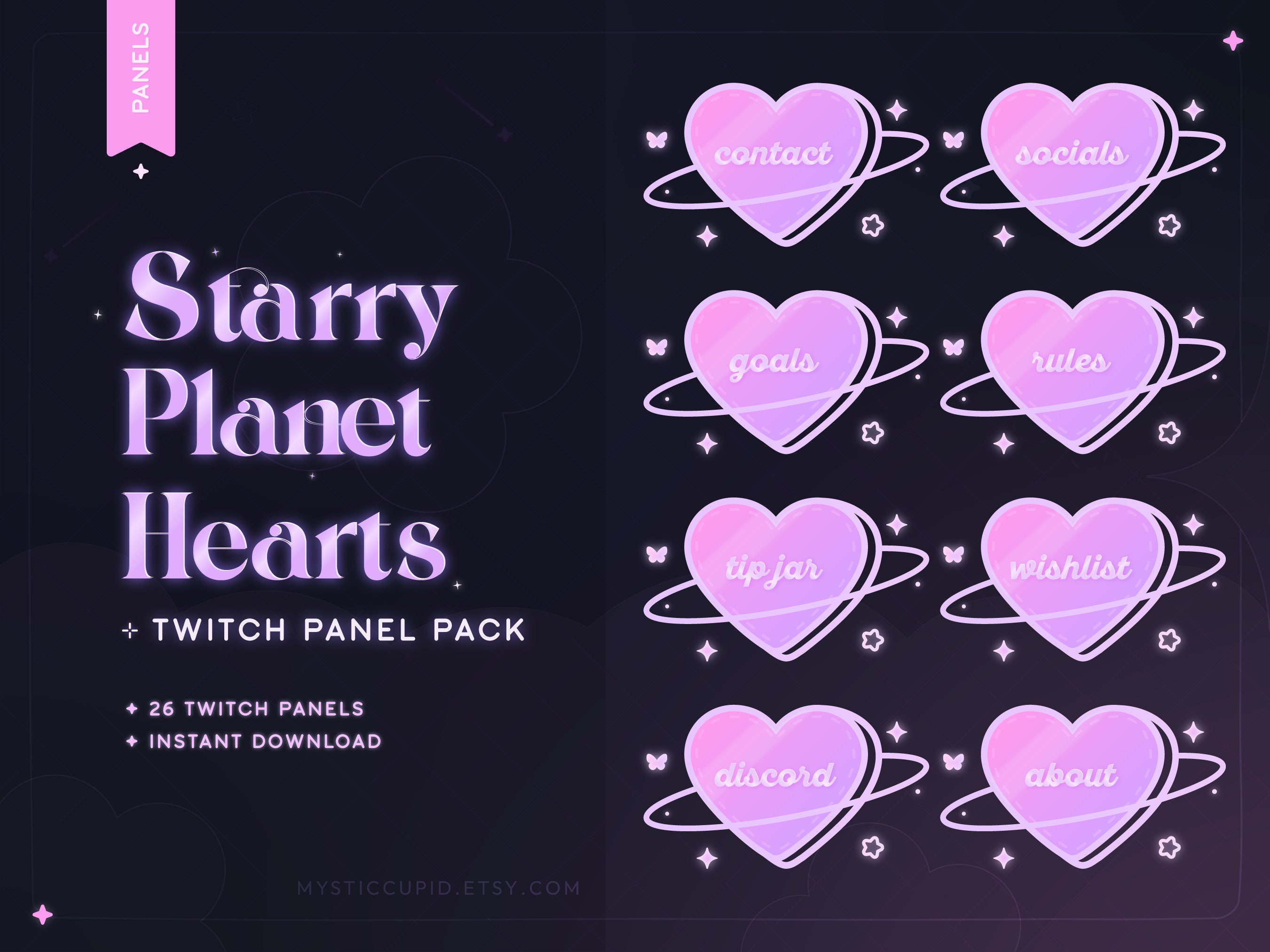 26 Purple Starry Planet Heart Panels With Starry and Butterfly Accents ...