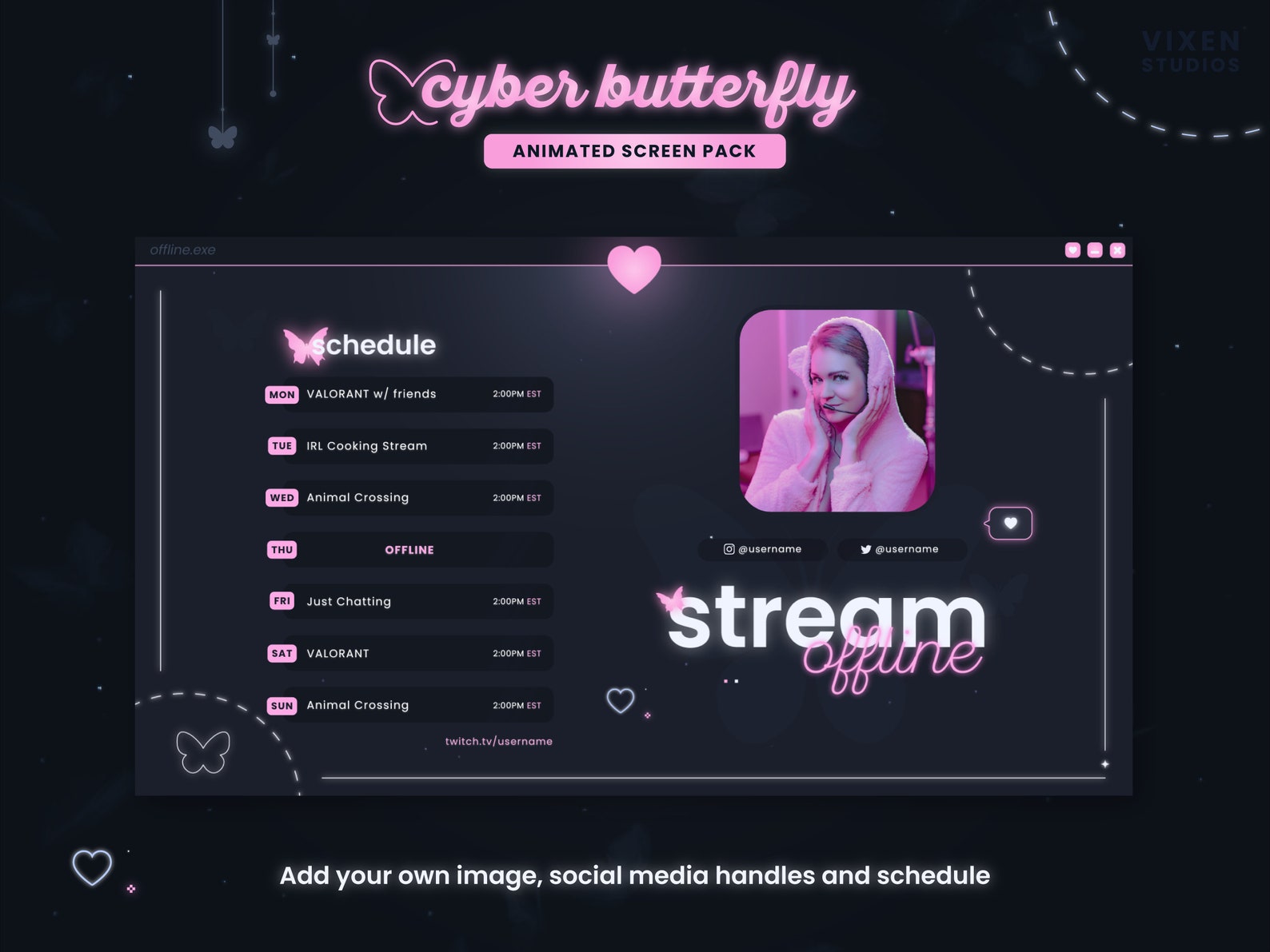 Cyber Butterfly Animated Pink Stream Screens With Schedule - Etsy Canada