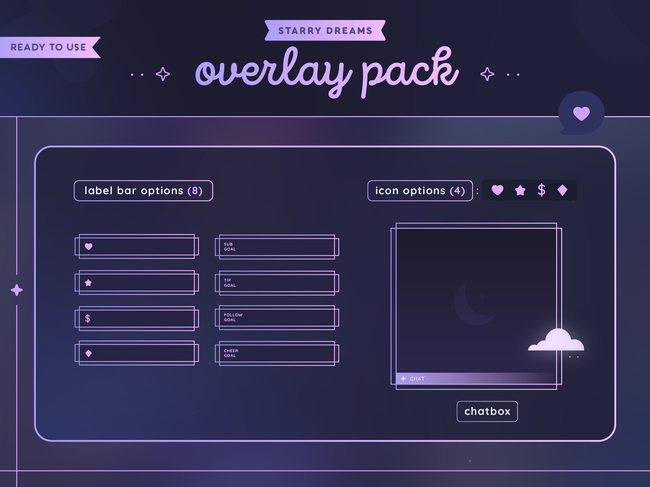 Starry Dreams Overlay Pack (vtuber and Non Vtuber Versions) | Celestial ...