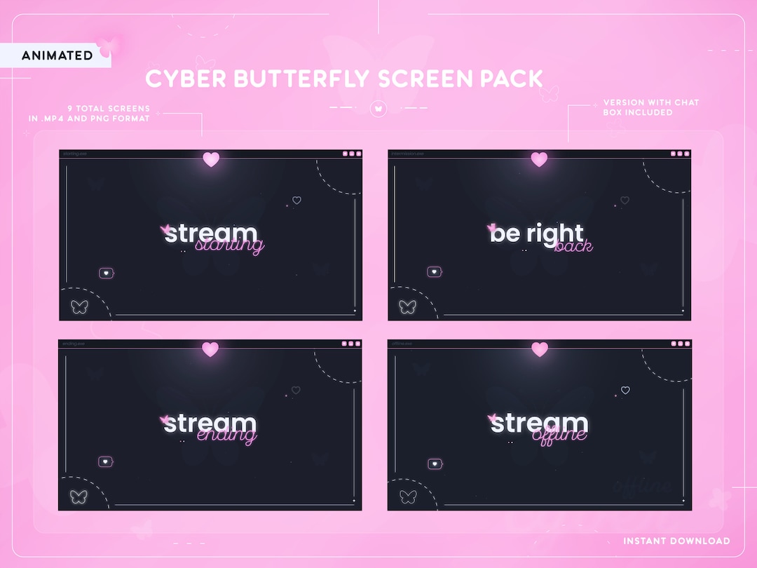 Cyber Butterfly Animated Pink Stream Screens With Schedule Template ...