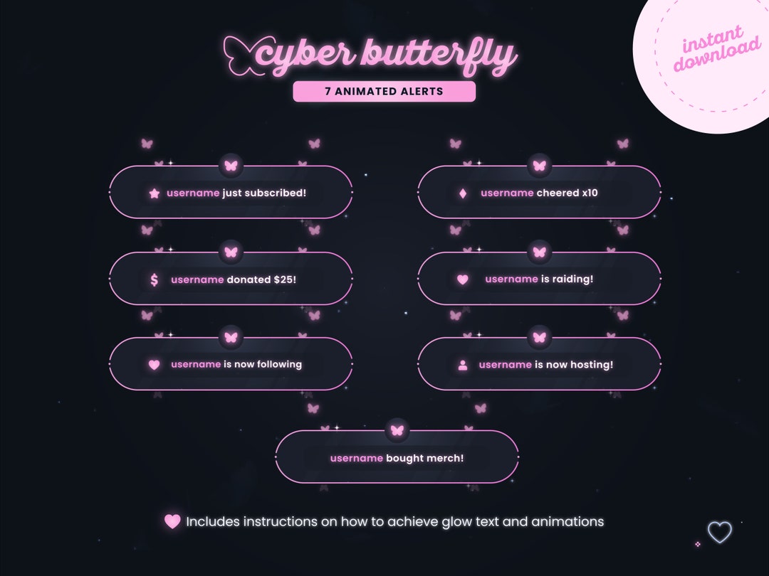 Cyber Butterfly Animated Pink Stream Alerts Butterfly Animated Alerts ...