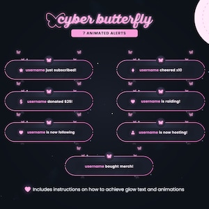 Cyber Butterfly Animated Pink Stream Alerts Butterfly - Etsy