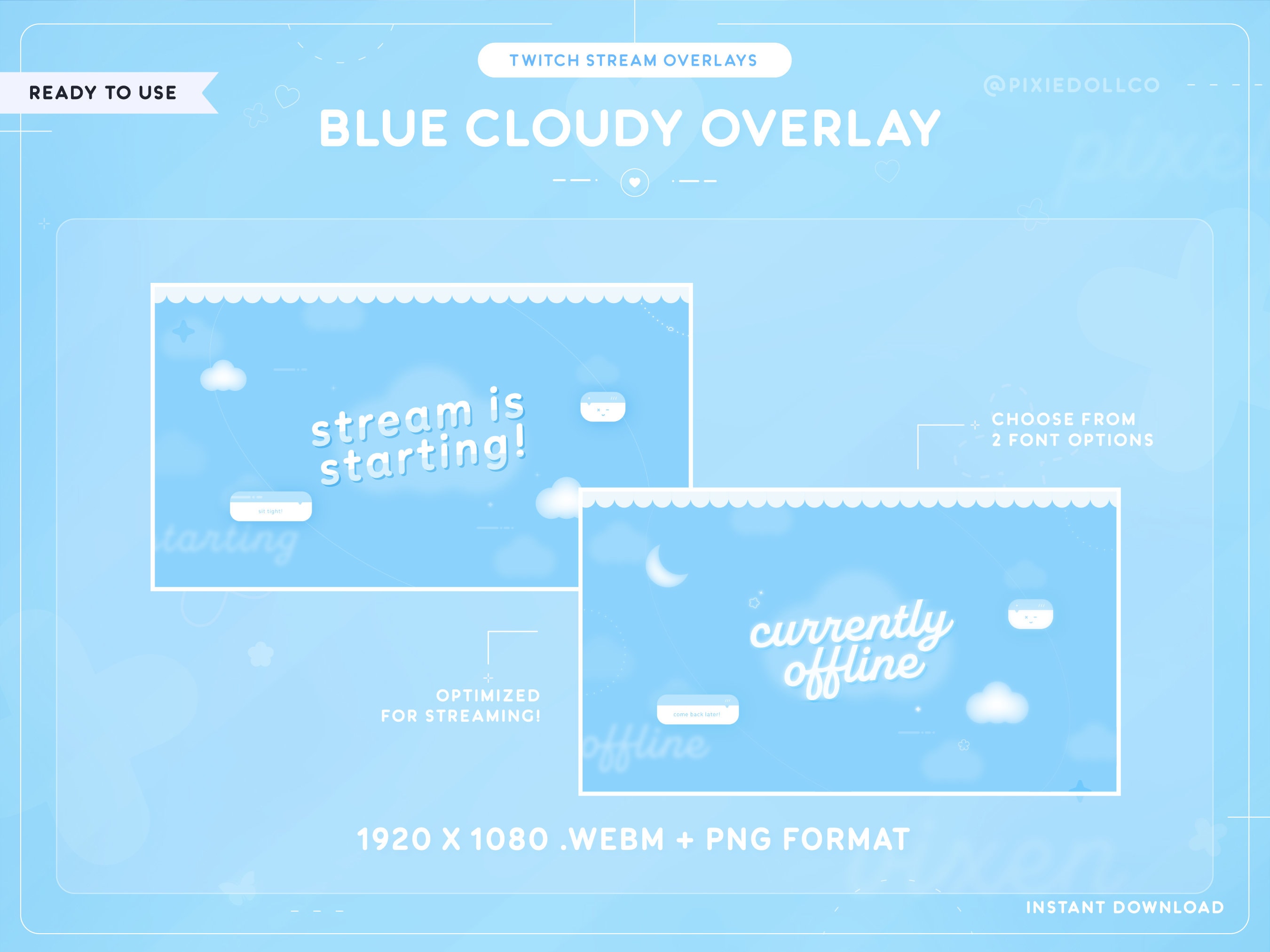 Animated Blue Cloudy Aesthetic Cute Stream Overlays | Starting Soon, Be ...