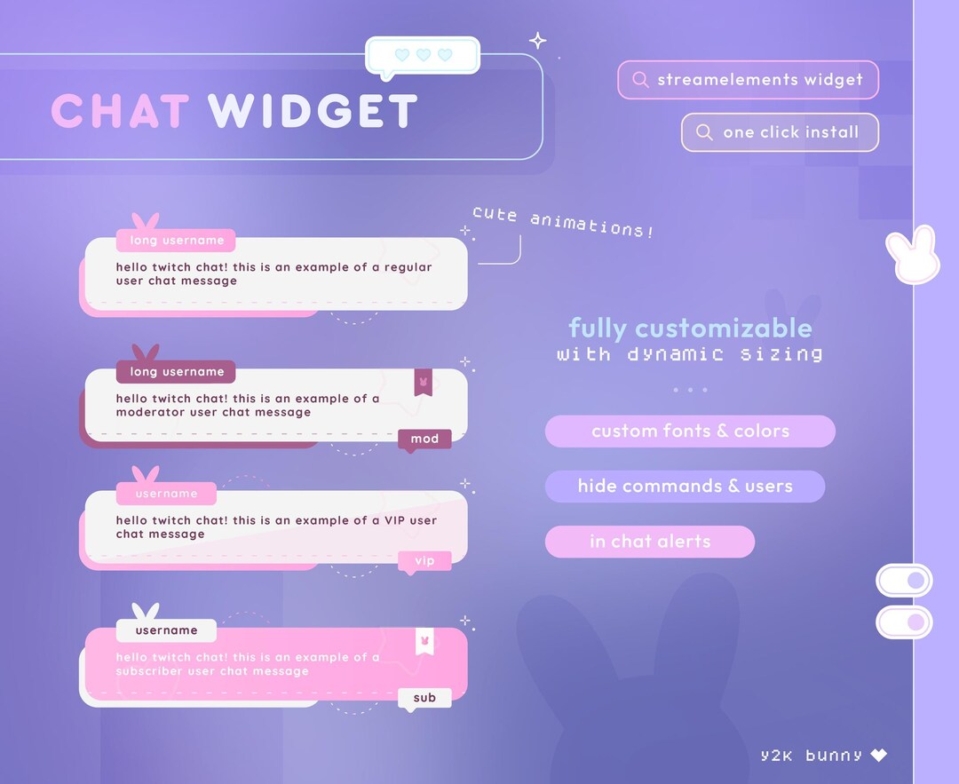 Y2K Bunny Chat Widget With Alerts — Customizable Animated Message ...