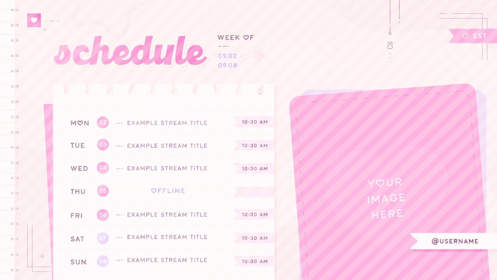 Y2K Pink Bunny Stream Schedule Template | Notebook | Streamer | Vtuber ...