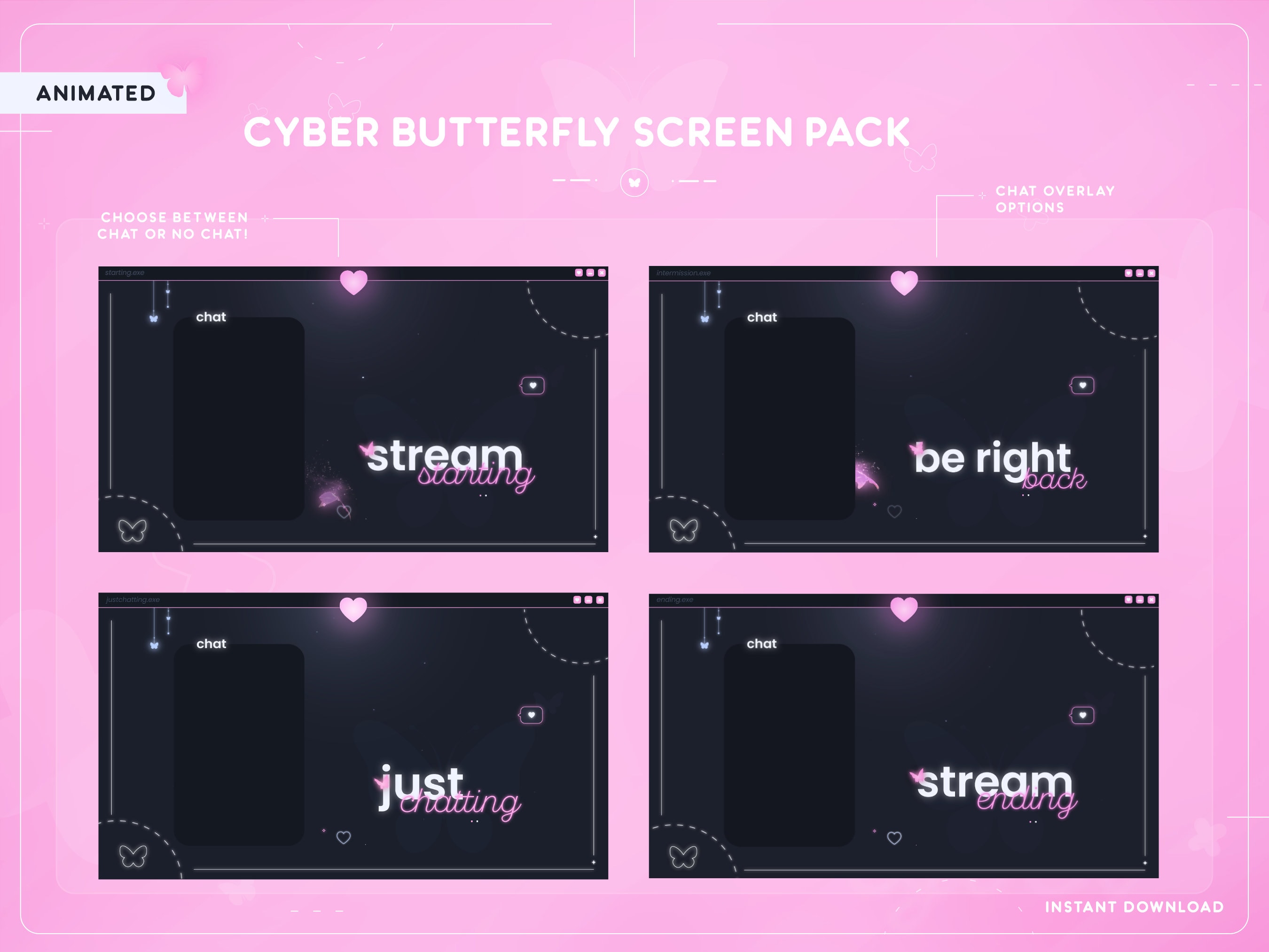 Cyber Butterfly Animated Pink Stream Screens With Schedule Template ...