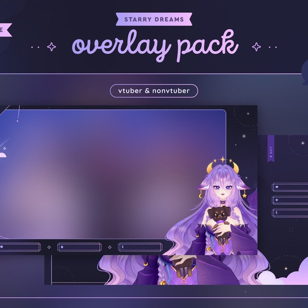 Starry Dreams Overlay Pack vtuber and Non Vtuber Versions Celestial ...