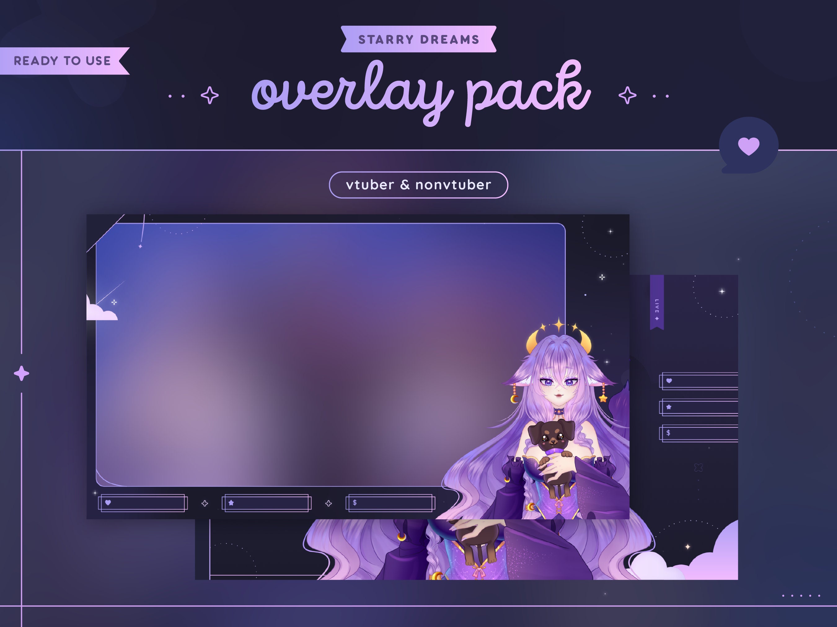 Starry Dreams Overlay Pack vtuber and Non Vtuber Versions Celestial ...