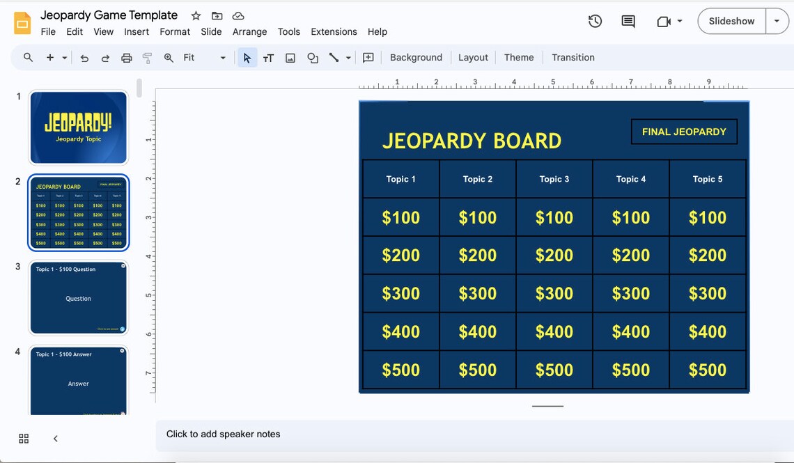 Jeopardy Game Template - Etsy