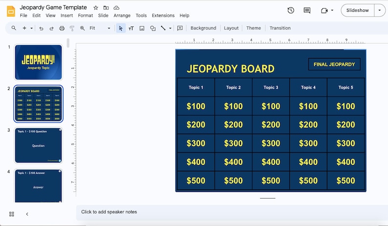 Jeopardy Game Template - Etsy
