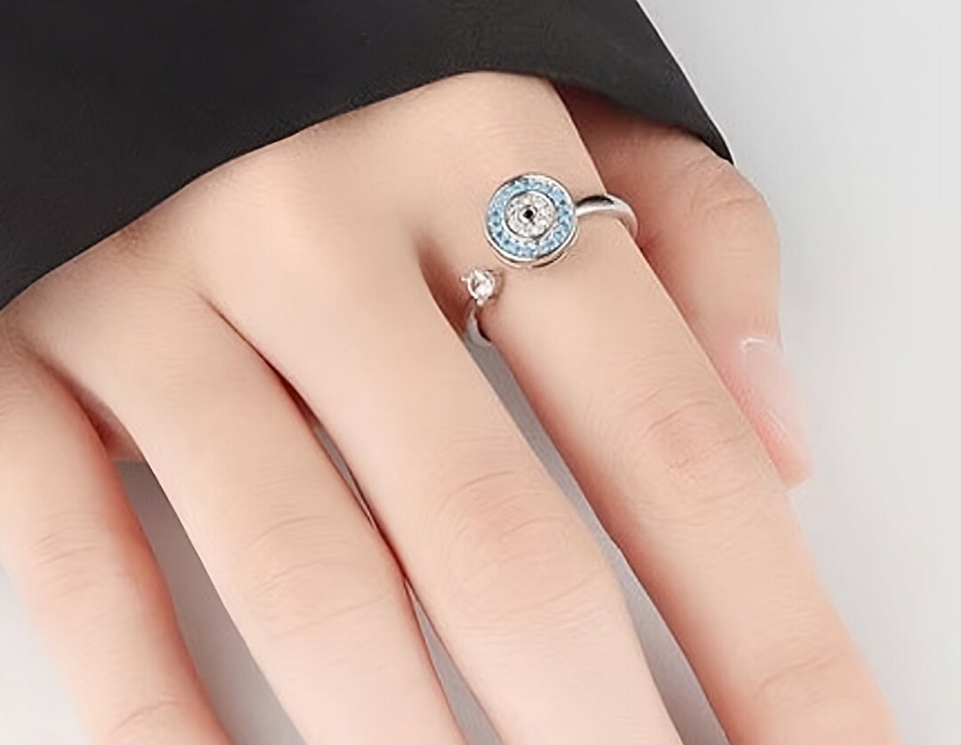 Evil Eye Adjustable Fidget Spinner Gold Silver Ring, Golden Silver Anti ...