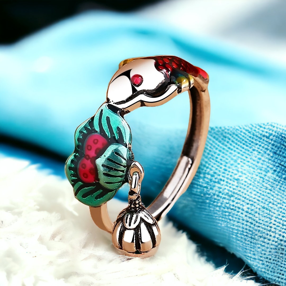 Adjustable Resizable Silver Carp Flower Ring, Silver Plated Carp Flower ...