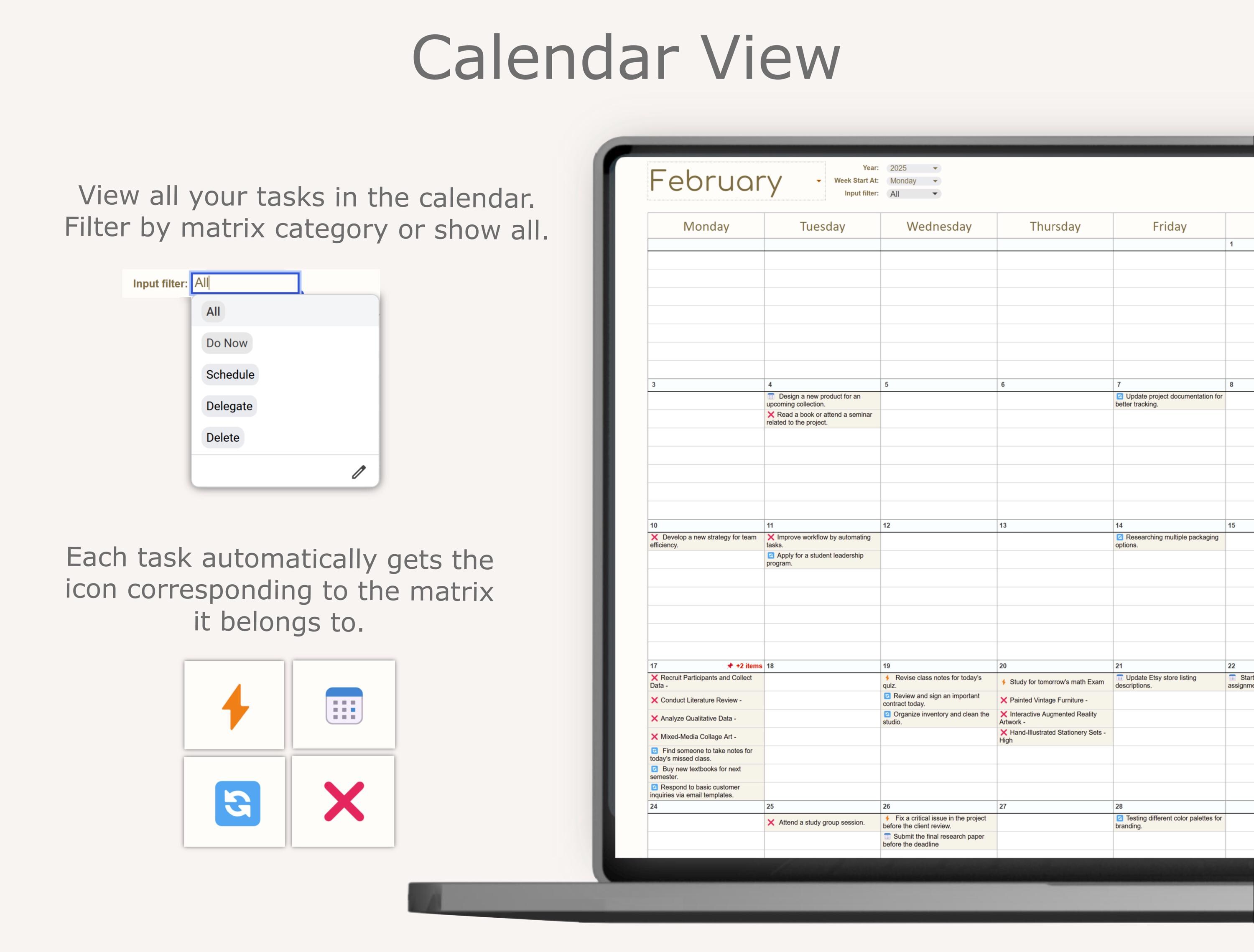 Eisenhower Decision Matrix & Calendar | Google Sheets Planner for ...