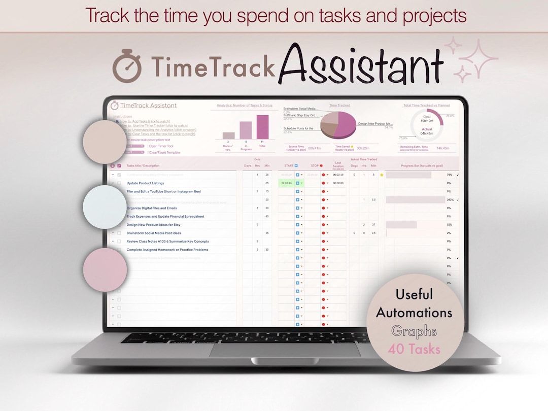 Timetrack Assistant | Time Tracker & Productivity Manager | Google Sheets Template for Time ...