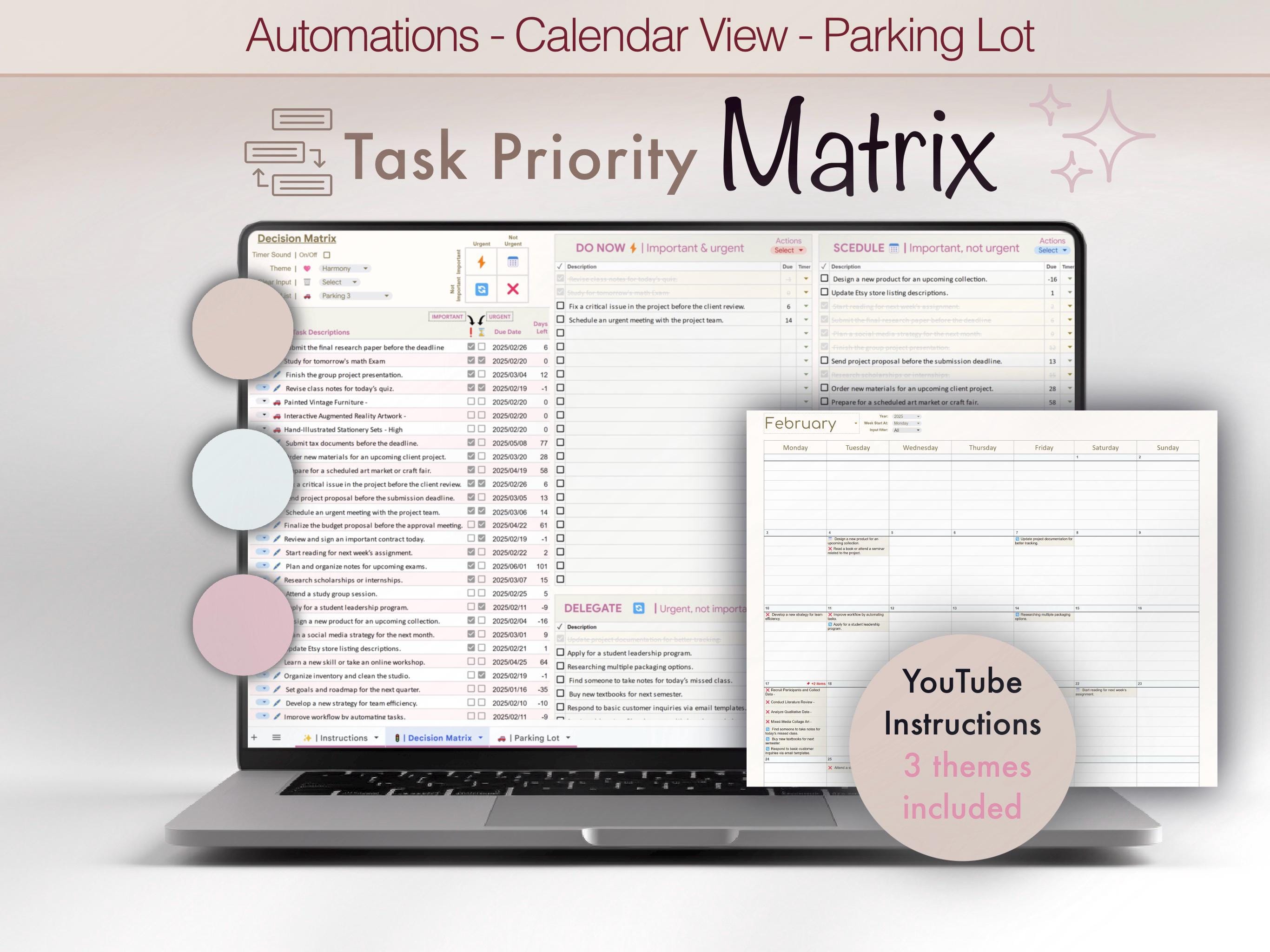 Eisenhower Decision Matrix & Calendar | Google Sheets Planner for ...