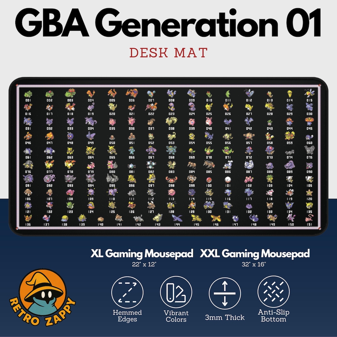 Pokemon GBA Gen 1 Desk Mat – XL / XXL Gaming Mouse Pad, Extended Desk ...