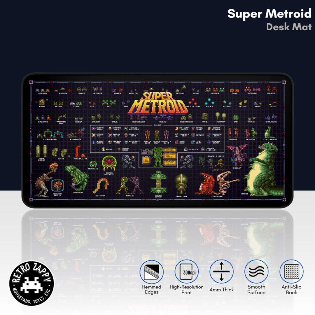 Metroidvania Desk Mat Super Metroid Bestiary, High Resolution, 2 Sizes ...