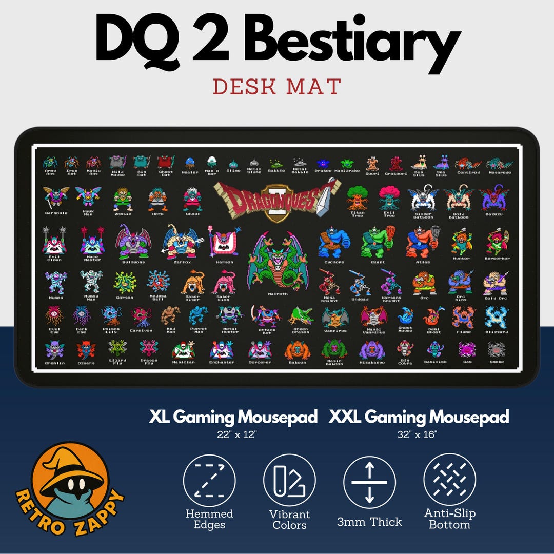Dragon Quest 2 Bestiary - Gaming Desk Mat, Two Variations, Different ...