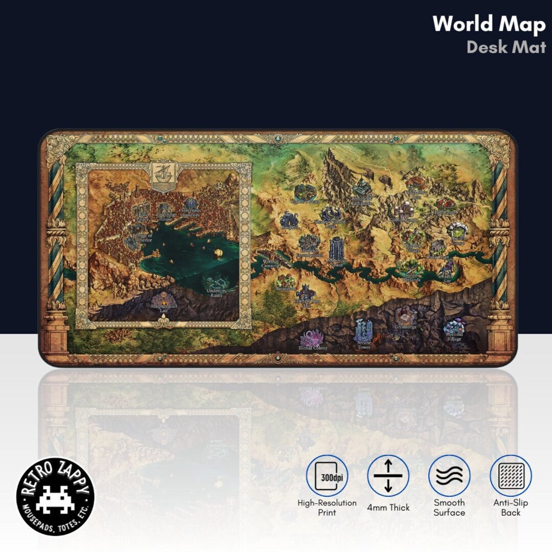 RPG Gaming Desk Mat BG3 World Map, High Resolution, 2 Sizes Available L ...