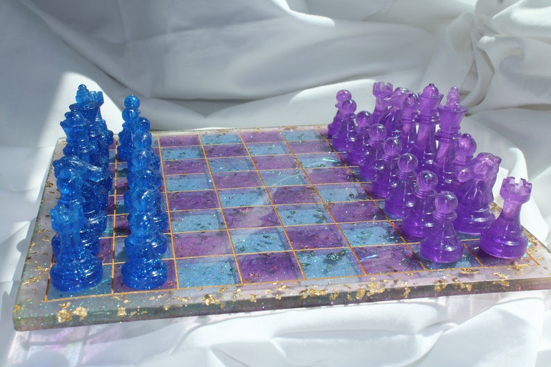Custom Made Colorful Sparkly Glow-in-the-dark Resin Chess Set - Etsy