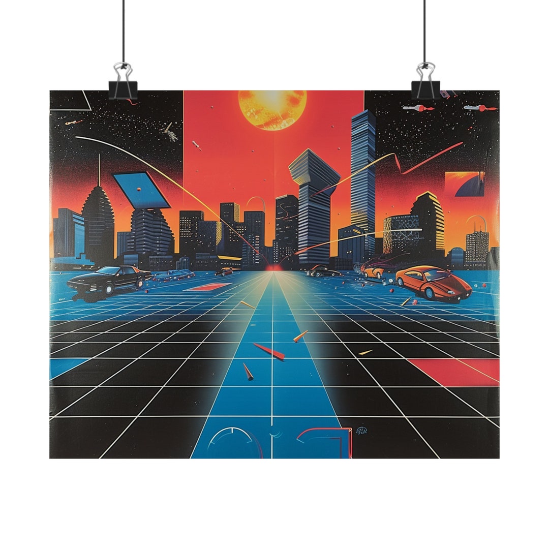80s/90s Futuristic Trippy Tron Wall Art - Etsy