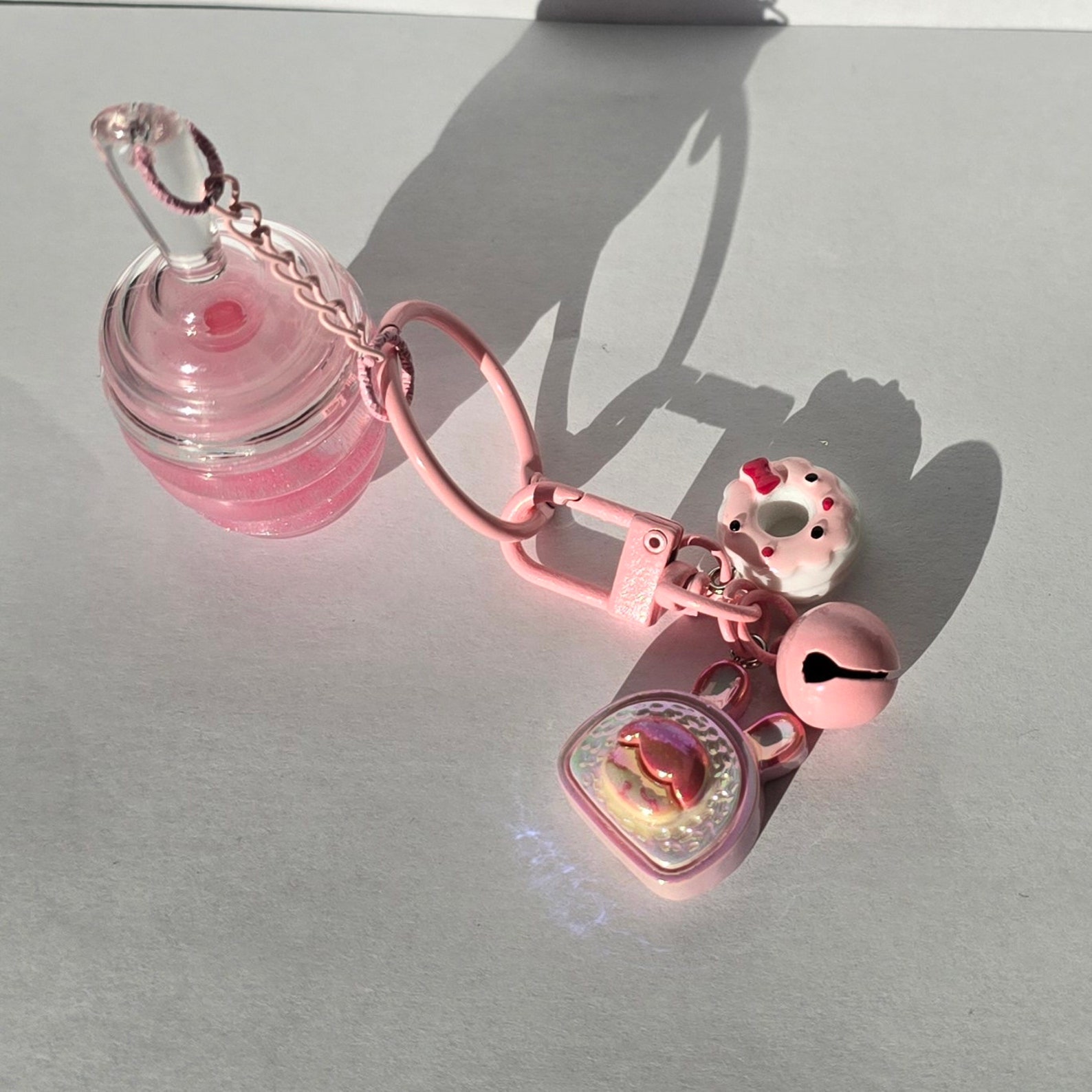 Pink Donut Keychain Lip Gloss Cute Accessories Keychain Moisturizing ...